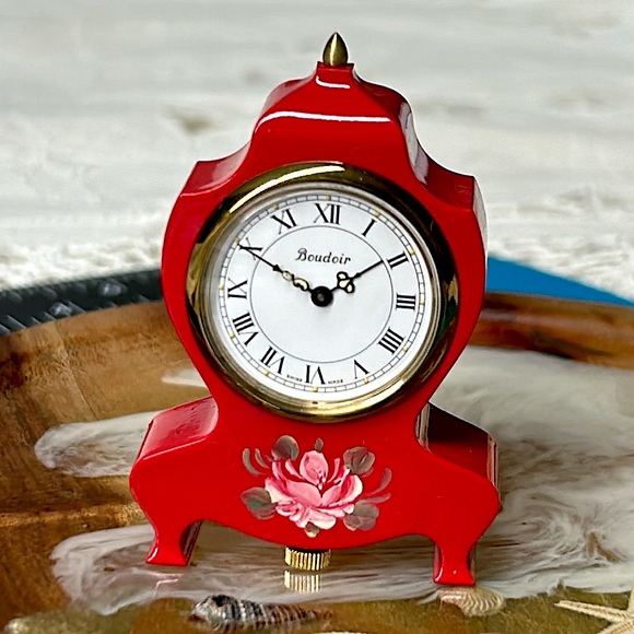 Vintage | Accents | Swiss Mini Boudoir Windup Red Table Clock For ...